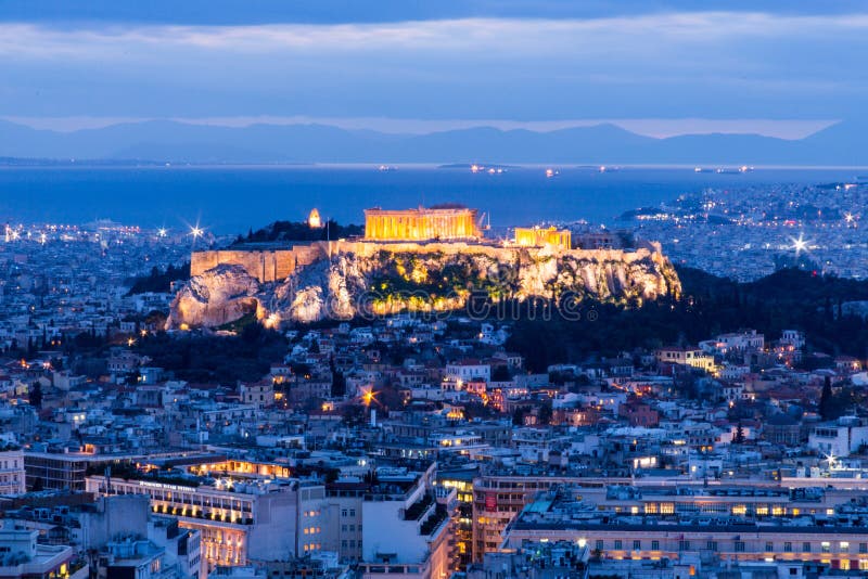 Athens, Greece at Sunset stock image. Image of sunset - 140142085
