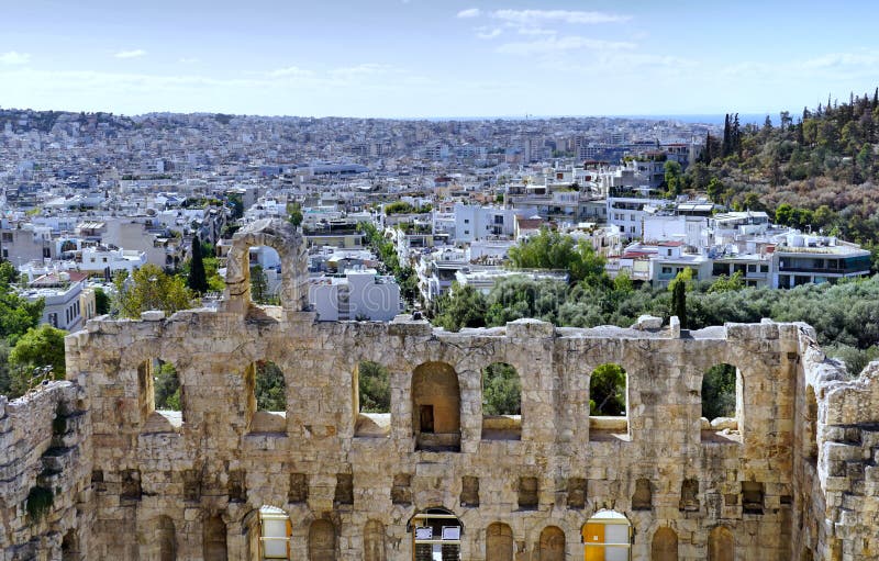 View of Athena from the Slope in Front of the Acropolis Editorial Stock ...