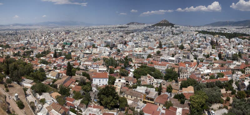 Athens and Lykavitos stock photo. Image of aerial, urban - 16524768