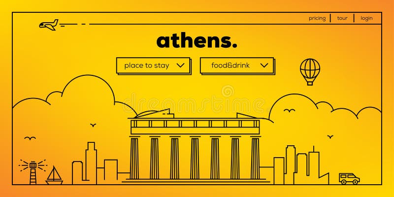Athens Modern Web Banner Design with Vector Linear Skyline Stock ...