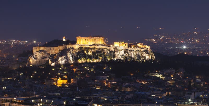 Athens at night stock image. Image of evening, landmark - 56118795
