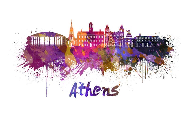 Athens OH Skyline in Watercolor Stock Illustration - Illustration of ...