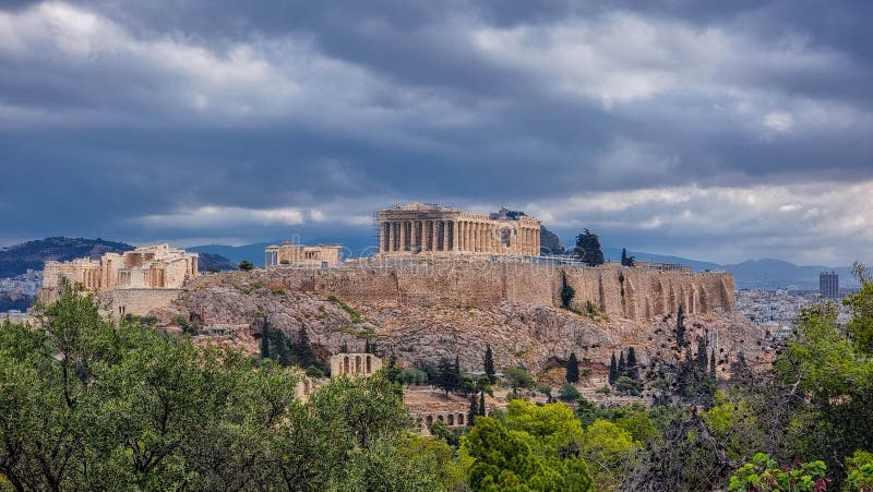 Athens Parthenon in Cloudy Weather Greece Stock Image - Image of olives ...