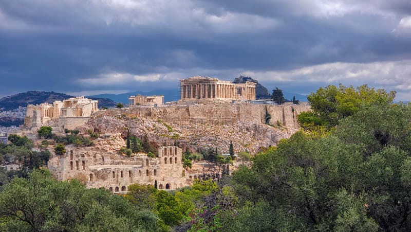 Athens Parthenon in Cloudy Weather Greece Stock Image - Image of column ...