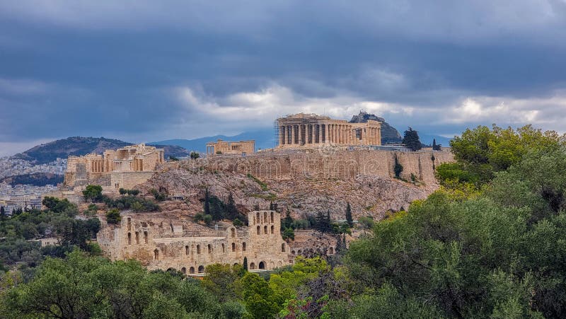 Athens Parthenon in Cloudy Weather Greece Stock Photo - Image of hill ...