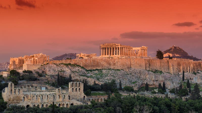 Acropolis of Athens at Sunset Stock Image - Image of mountain ...
