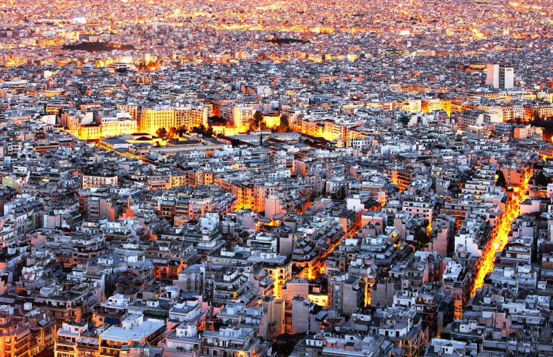 Athens Skyline Aerial View at Night. Greece Stock Photo - Image of ...