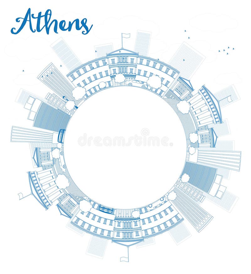 Athens Skyline with Blue Buildings and Copy Space Stock Vector ...