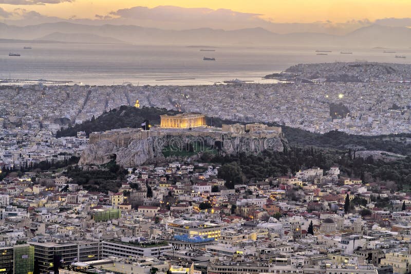 Athens skyline at sunset editorial stock photo. Image of city - 217788468