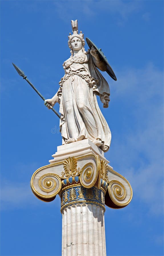 Athens - the Statue of Athena on the Column in Front of the National ...