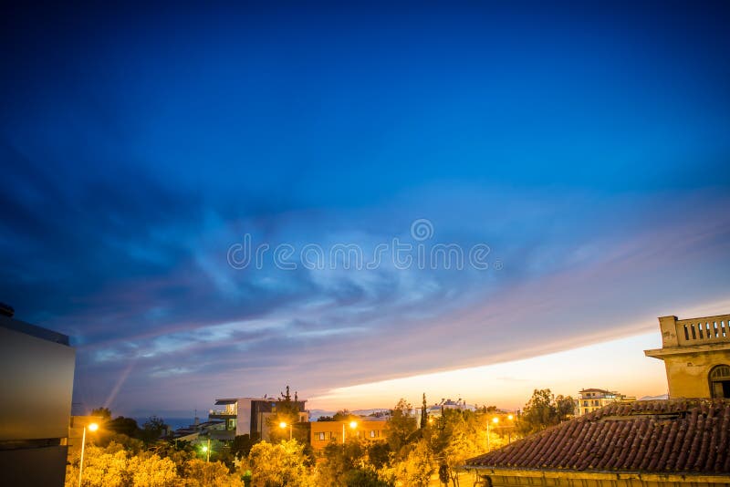 Athens Sunset stock photo. Image of beautiful, orange - 96538638
