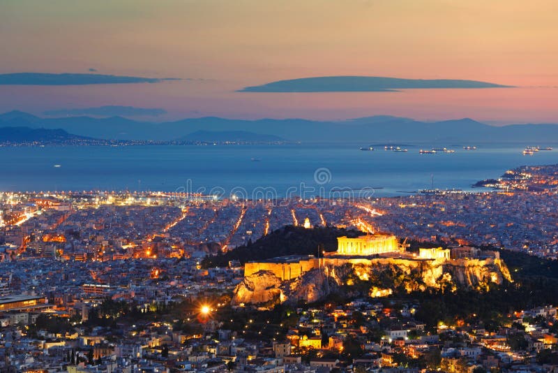 Athens after Sunset, Greece Stock Photo - Image of parthenon ...