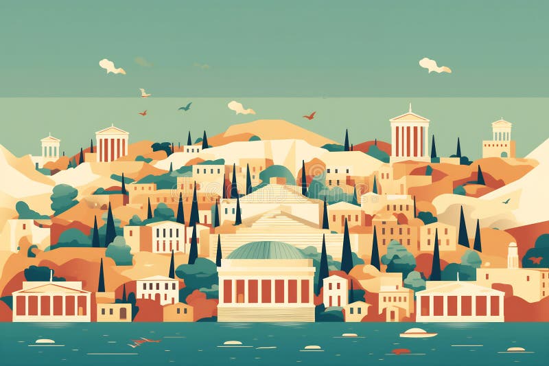 Athens Urban Landscape. Pattern with Houses Stock Illustration ...