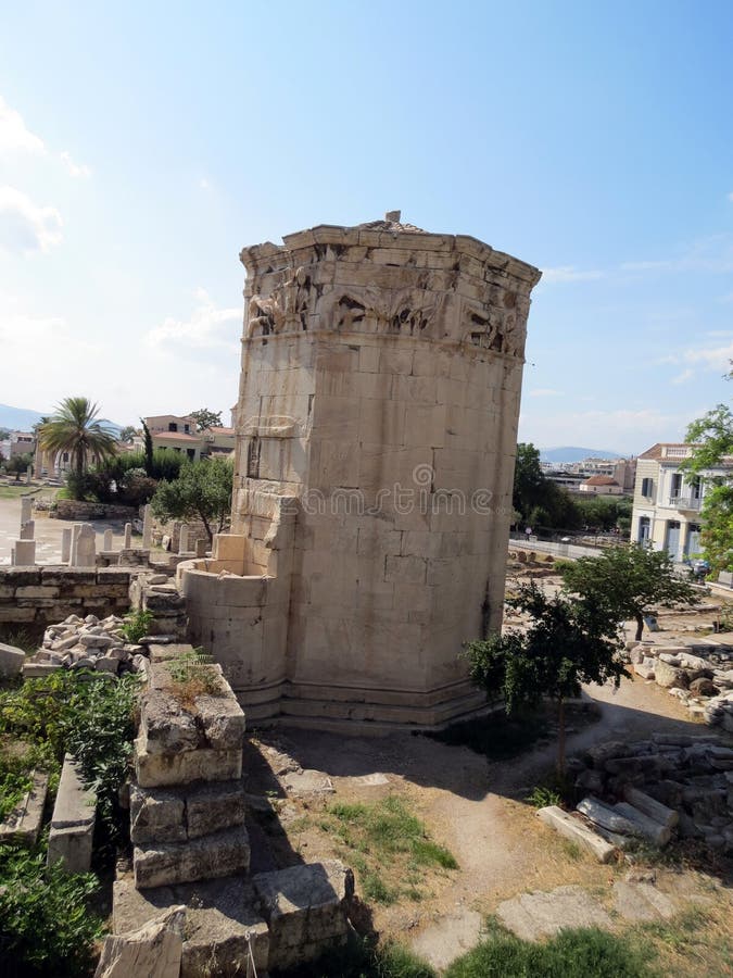 Athens,view of the Ancient Water Tower Stock Photo - Image of light ...