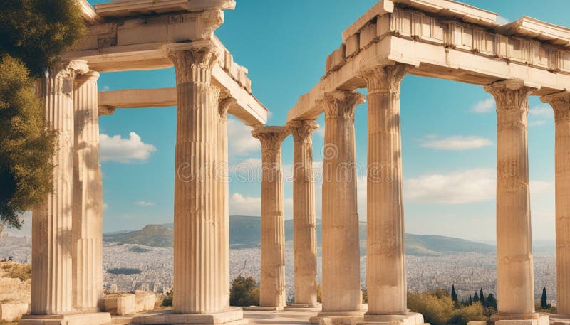 Athens View, Zeus Temple Overlooking Acropolis, Greece Stock ...