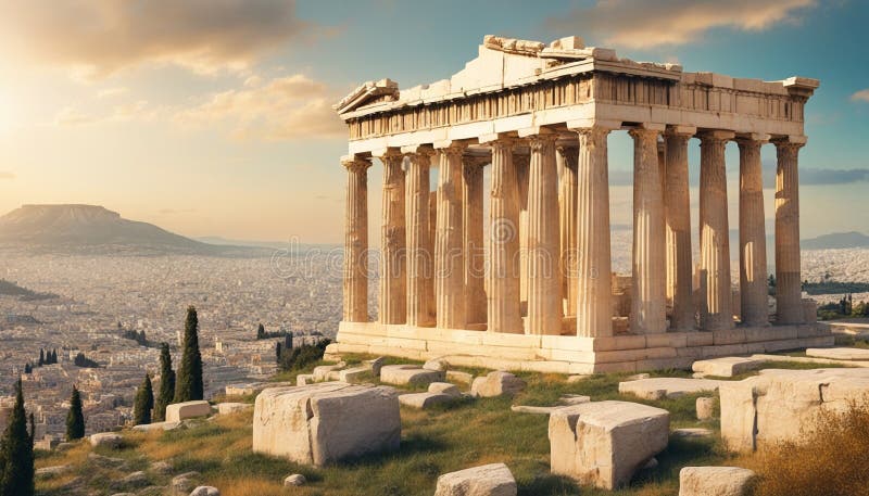 Athens View, Zeus Temple Overlooking Acropolis, Greece Stock ...