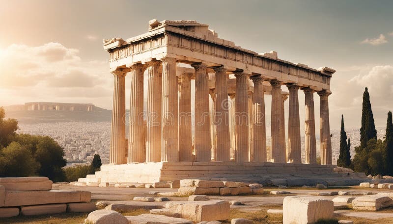 Athens View, Zeus Temple Overlooking Acropolis, Greece Stock ...