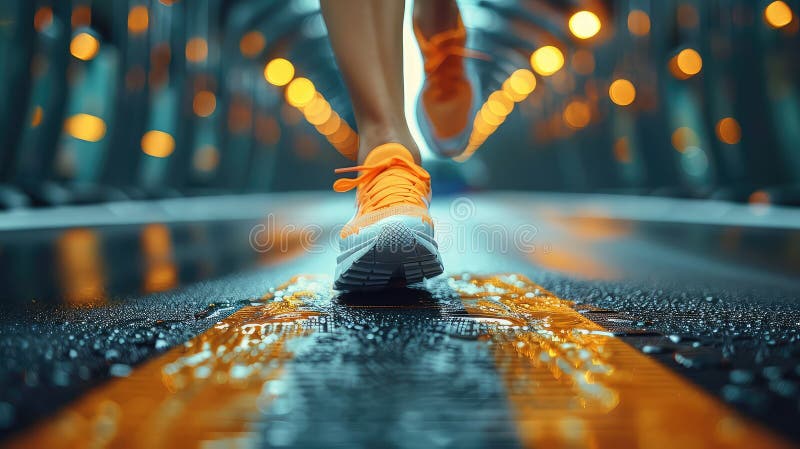 Athlete in Action: Runner at the Start of a Treadmill Run, Captured in ...