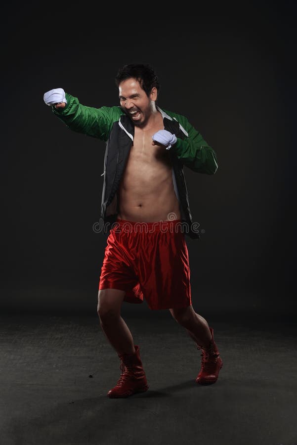 Cheerful Asian Young Boxer is Celebrating His Winning Stock Image ...