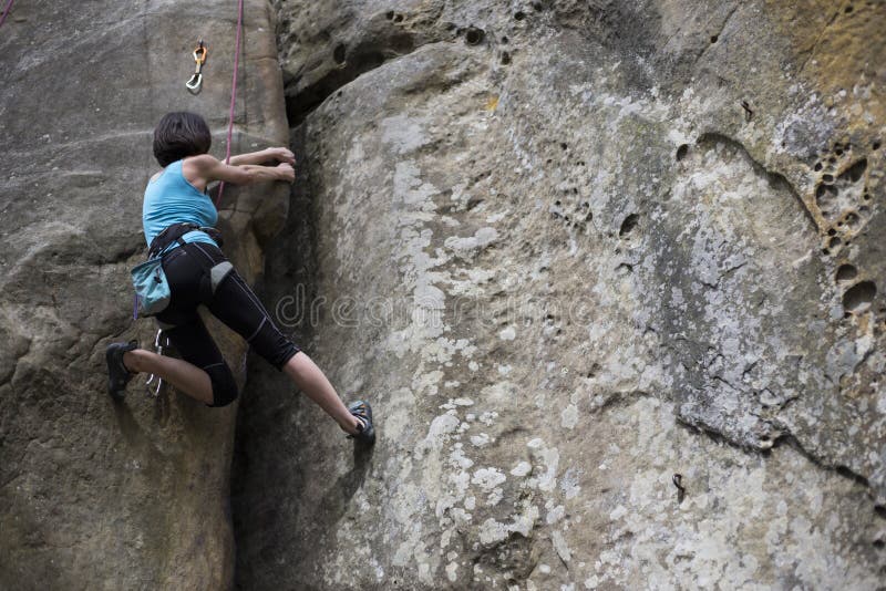 Athlete Climbs on Rock with Rope. Stock Photo - Image of climbing ...