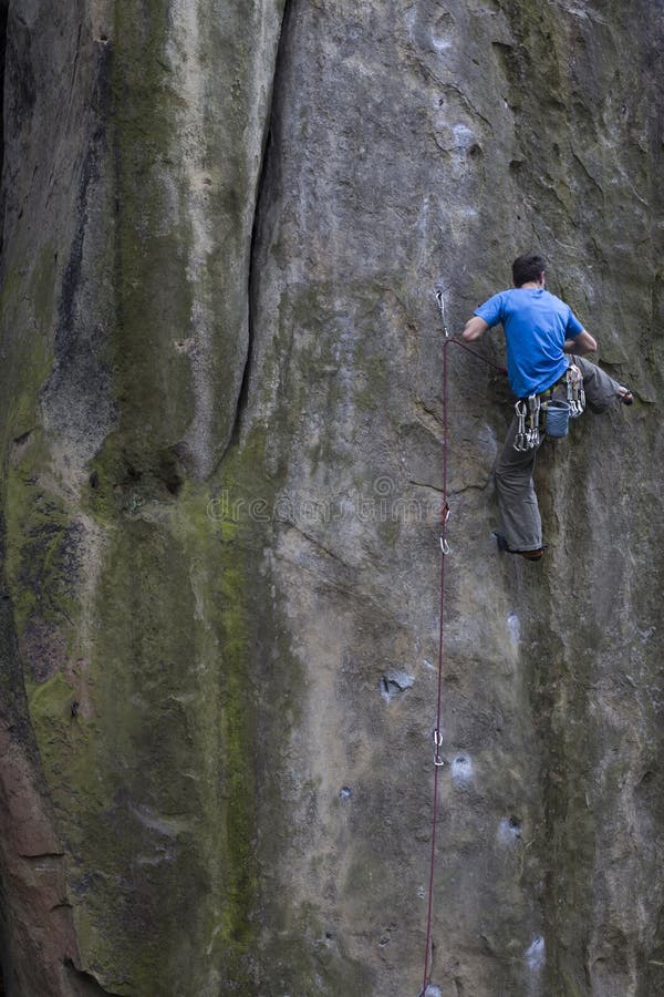 Athlete Climbs on Rock with Rope. Stock Image - Image of active, forest ...