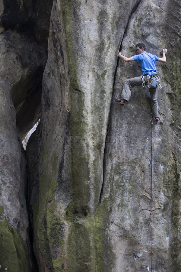 Athlete Climbs on Rock with Rope. Stock Image - Image of exercise ...