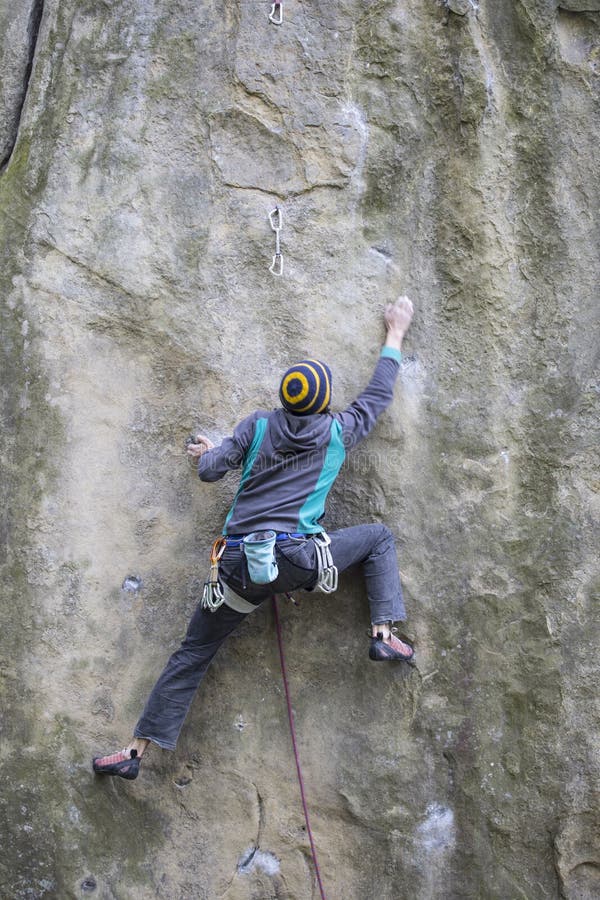 Athlete Climbs on Rock with Rope. Stock Image - Image of exercise ...