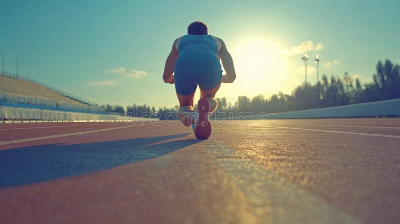 Athlete Preparing To Sprint on a Track at Sunset, Showcasing ...