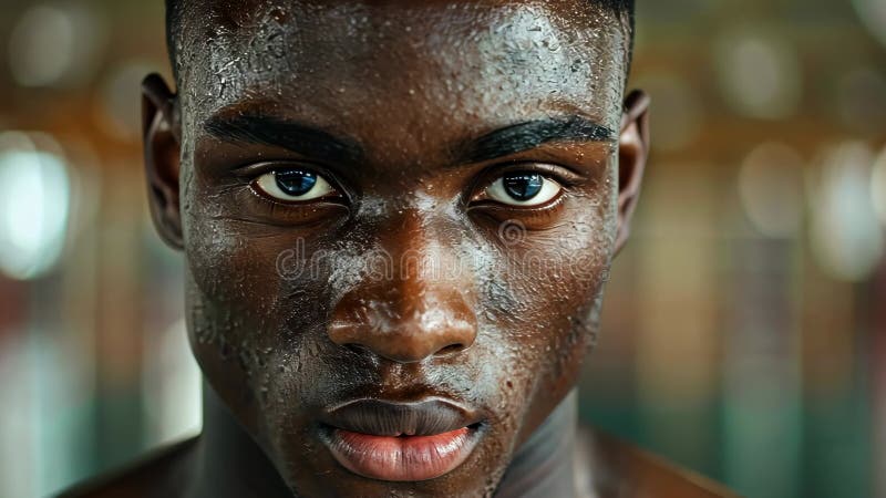 A Close-up Look at a Focused Athlete Preparing for a Workout in a ...