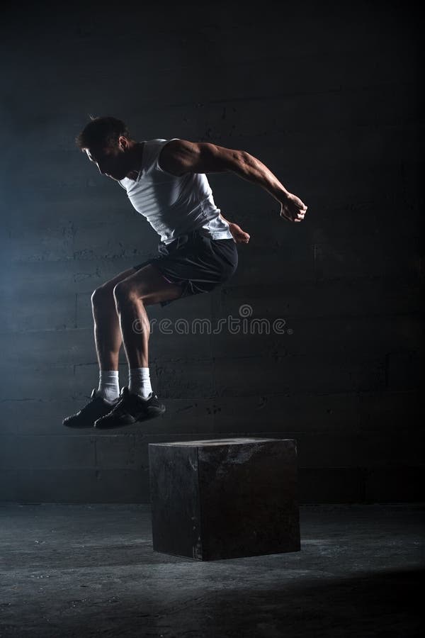 Female Athlete is Performing Box Jumps at Gym Stock Photo - Image of ...