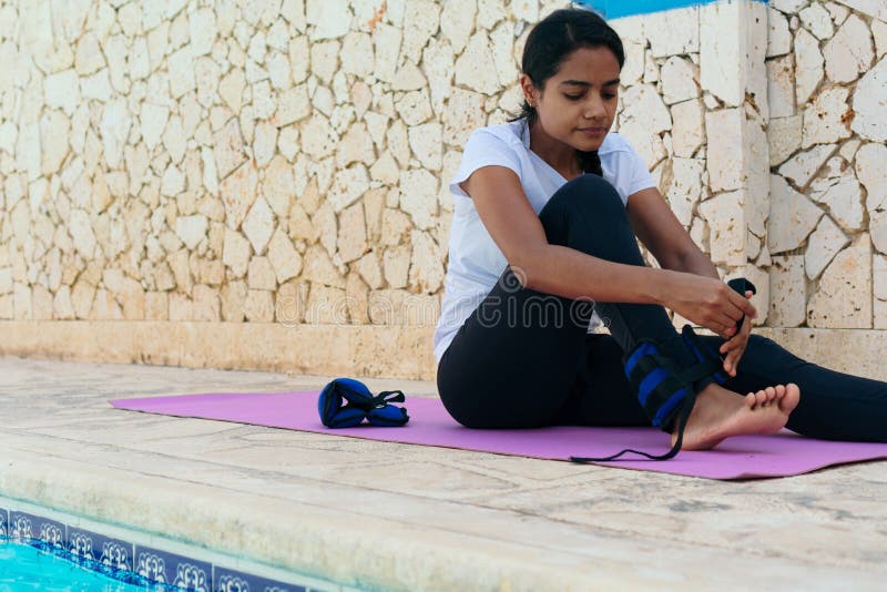Athlete Getting Ready To Exercise in the Pool Stock Image - Image of ...