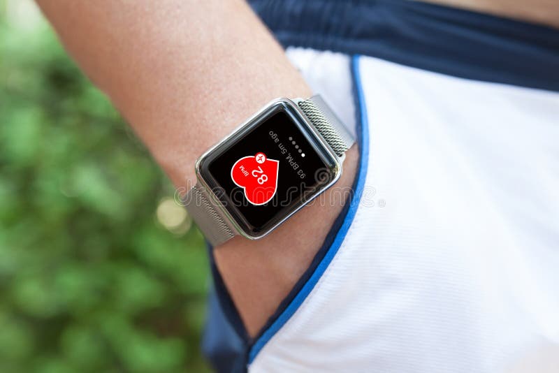 Athlete Hand with Watch and App Health on the Screen Stock Image ...