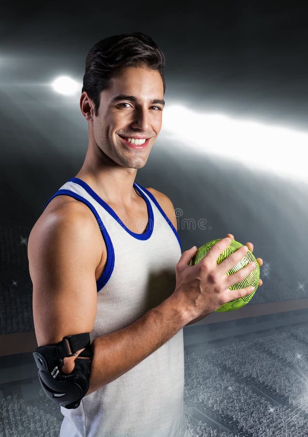 Portrait of Handball Player Holding Ball in Stadium Stock Photo - Image ...