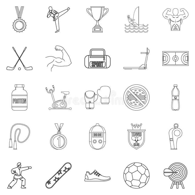 Athlete Icons Set, Outline Style Stock Vector - Illustration of ...