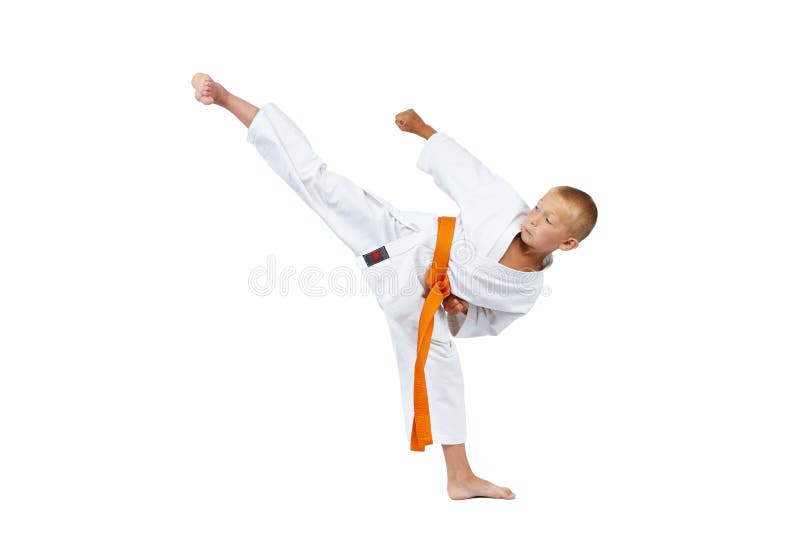 Athlete in Karategi Beats High Kick Yoko Geri Stock Image - Image of ...