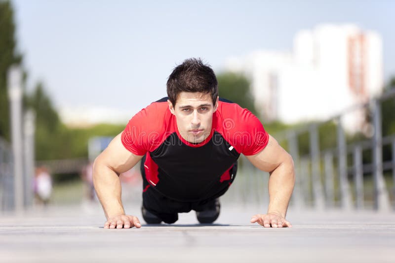 Fitness Man Exercising Push Ups Stock Image - Image of person ...