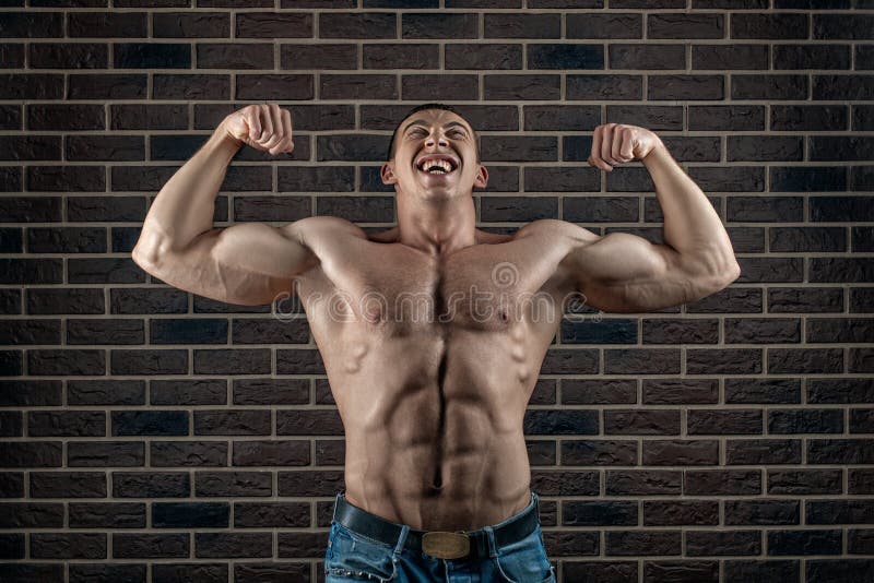 Athlete Man Raised His Hands. Stock Image - Image of fitness ...