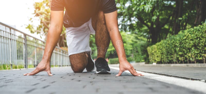 Athlete Man in Running Start Pose Stock Image - Image of outside ...