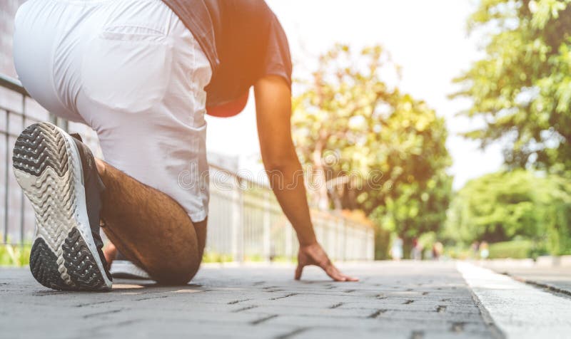 Athlete Man in Running Start Pose Stock Photo - Image of nature, male ...