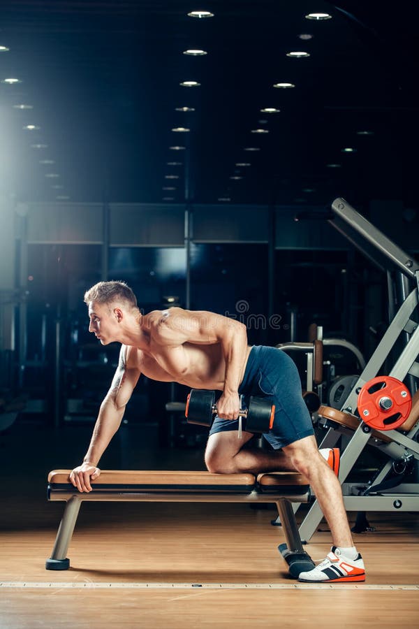 Athlete Muscular Bodybuilder Training Back with Stock Image - Image of ...