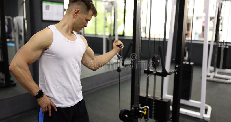 Athlete Performing Exercises on Crossover Machine Stock Footage - Video ...