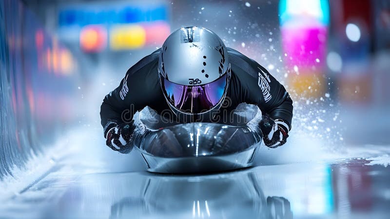 Athlete Performing High-speed Skeleton Race on Ice Track Stock Photo ...