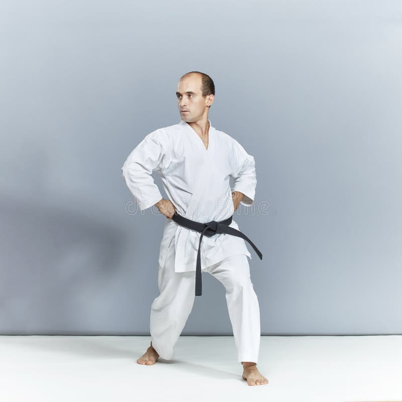 Athlete Performs Formal Karate Exercises in White Karategi Stock Image ...