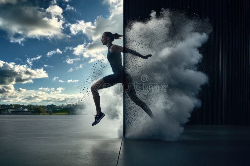 An Athlete Performs an Impressive Jump, Creating a Cloud of Dust at ...