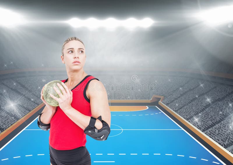 Athlete Throwing Handball Against Stadium in Background Stock Photo ...