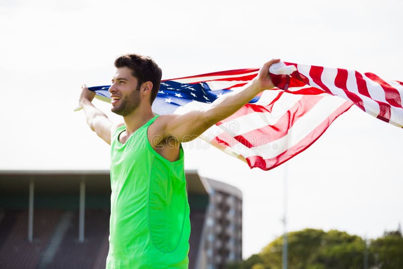 Athlete Posing with American Flag Stock Image - Image of nationality ...