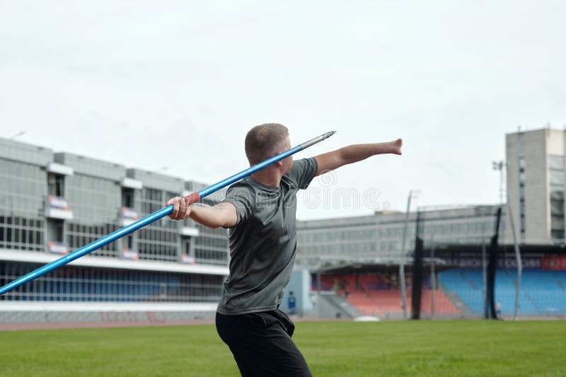 Athlete Practicing Javelin Throw in Sports Complex Stock Image - Image ...