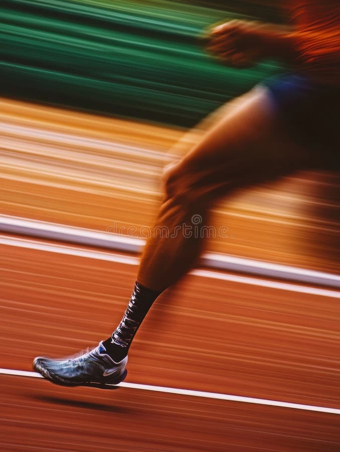 An Athlete with a Prosthetic Leg is Sprinting on a Track, Showcasing ...