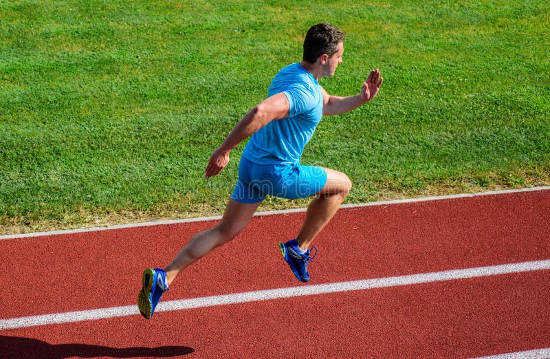 Athlete Run Track Grass Background. Sprinter Training at Stadium Track ...