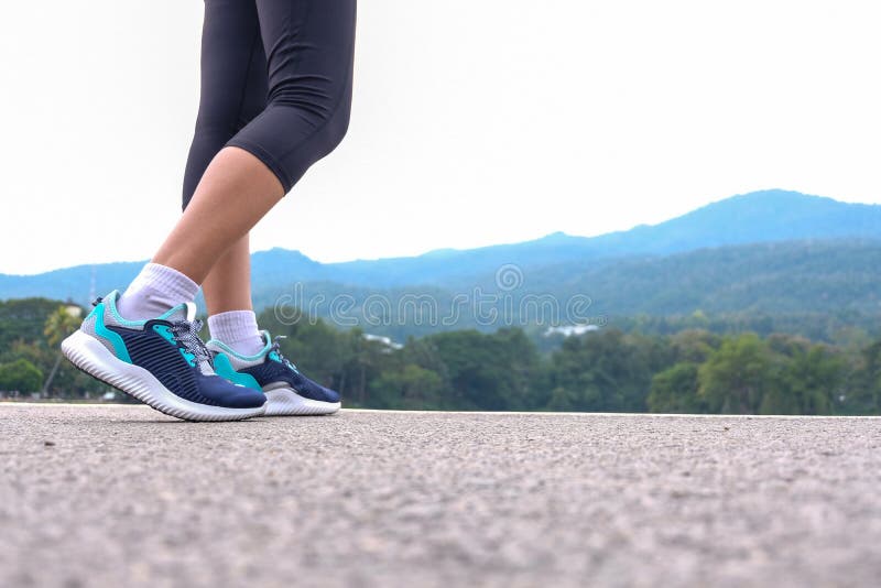Athlete Runner Feet Running on Road Stock Image - Image of legs ...